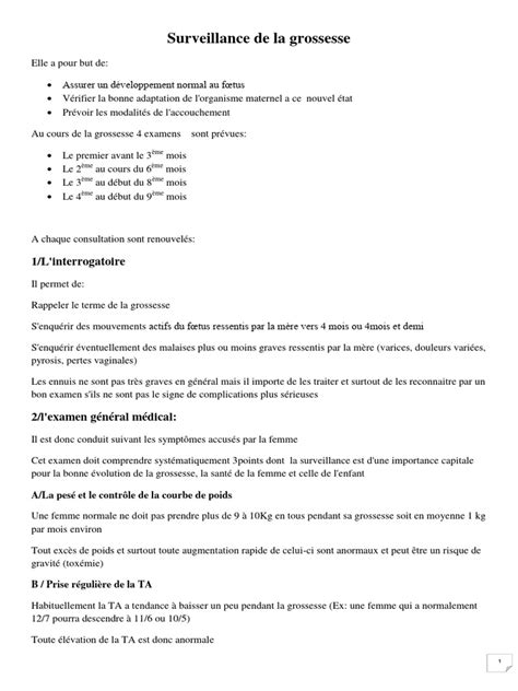 Surveillance De La Grossesse Examens Clés Pdf Grossesse