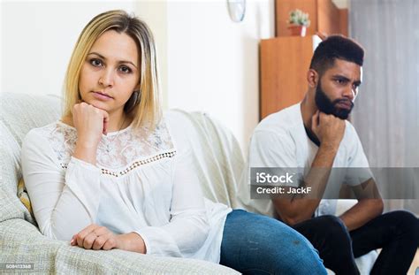 Offended Black Guy Having Bad Fight With Girlfriend And Shouting Stock