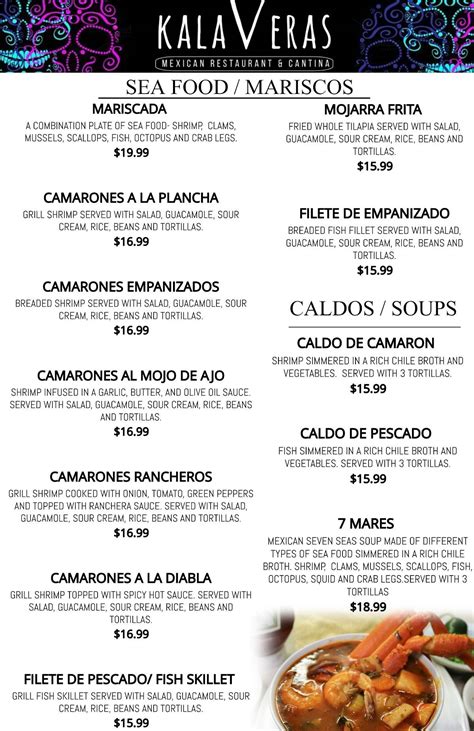 Menu At Kalaveras Ar Restaurant Springdale