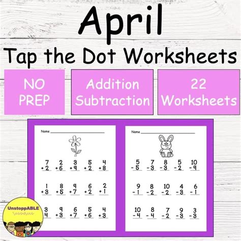 April Tap The Dot Addition And Subtraction Worksheets Special Education