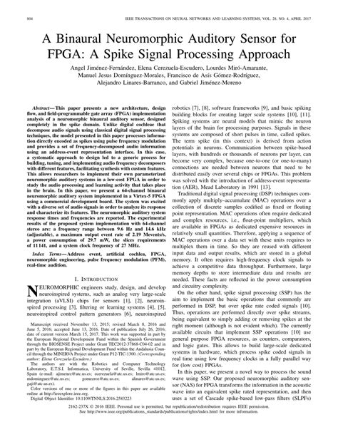 Pdf A Binaural Neuromorphic Auditory Sensor For Fpga A Spike Signal