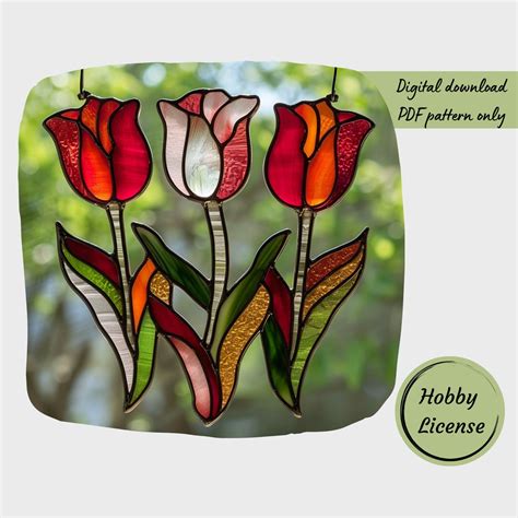 Tulips Stained Glass Pattern Flower Stained Glass Pattern Digital