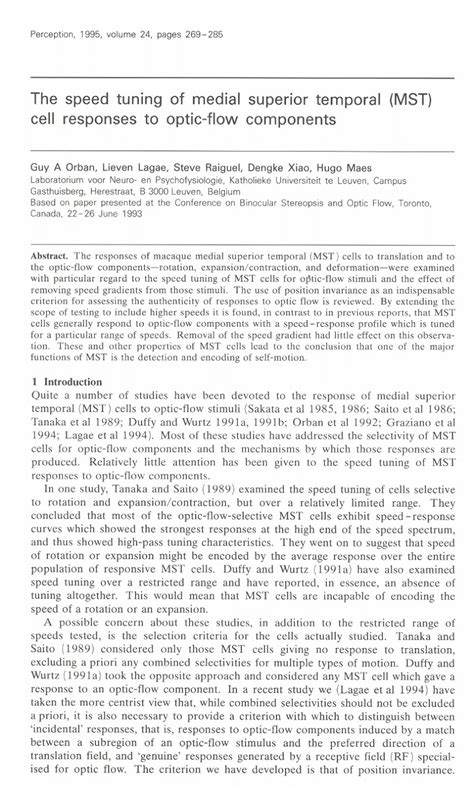 Pdf The Speed Tuning Of Medial Superior Temporal Mst Cell Responses To Optic Flow Components