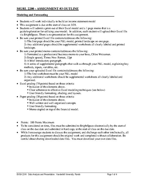 Busa 2200 Assignment 3 Modeling And Forecasting Outline 030923