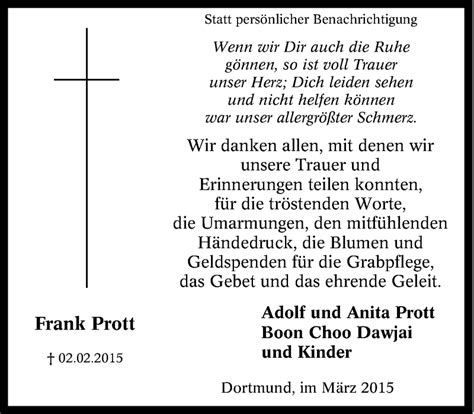 Traueranzeigen Von Frank Prott Trauer In Nrw De
