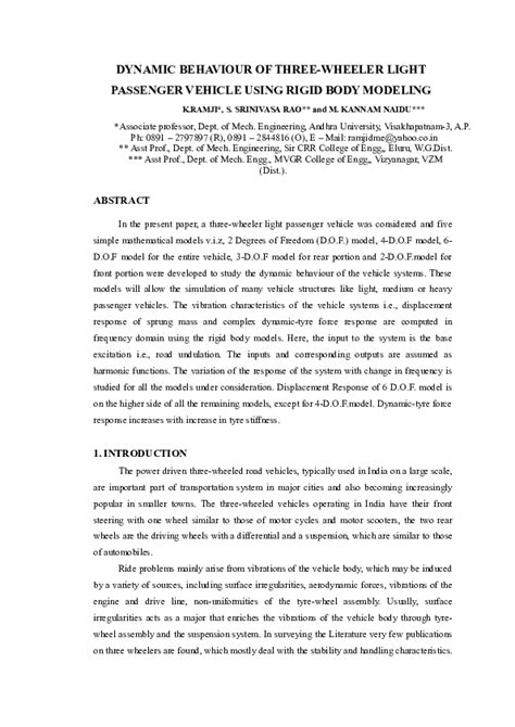 Doc Dynamic Behaviour Of Three Wheeler Light Passenger Vehicle Using