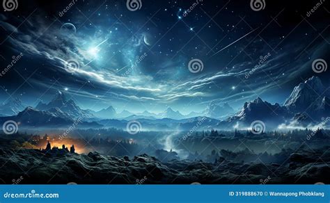 Starry Night Sky With Glimmering Stars And Nebula Stock Illustration