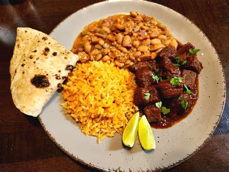 Homemade Charro Beans Mexican Rice And Chilé Colorado Foodiedude