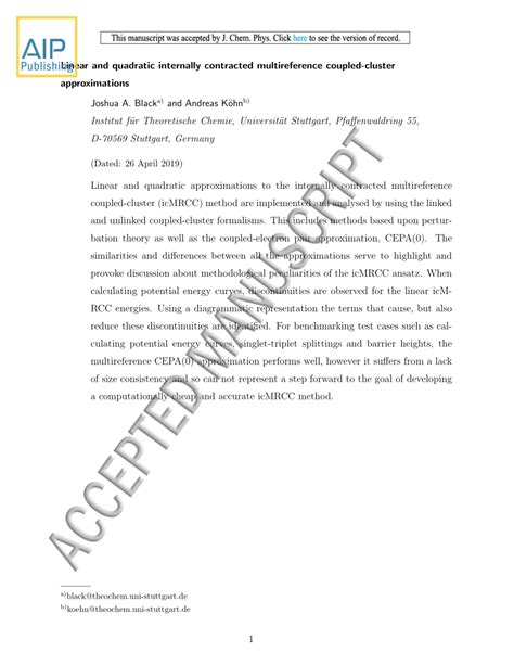 Pdf Linear And Quadratic Internally Contracted Multireference Coupled Cluster Approximations