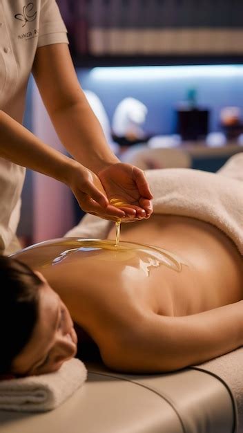 Therapist Pouring Massage Oil At Spa Premium Ai Generated Image