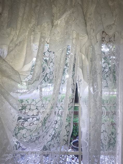 Set Of 4 Vintage Lace Curtains White Lace Curtains With Attached