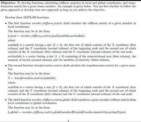 Solved Objective To Develop Functions Calculating Stiffness Chegg