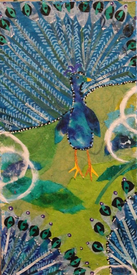 Mixed Media Collage A Muster Of Peacocks Etsy