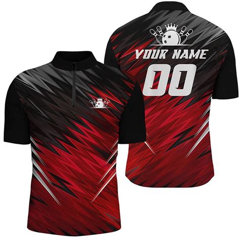 Red And Black Mens Quarter Zip Shirts Custom Name Bowling Shirts For