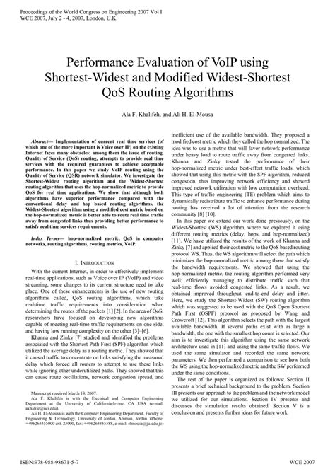 Pdf Performance Evaluation Of Voip Using Shortest Widest And Modified