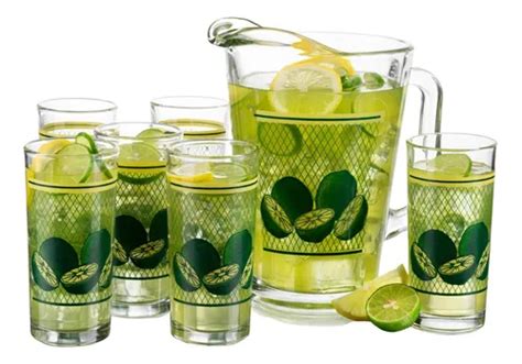 Juego Jarra Vasos 177 Litros 295 Ml De Vidrio 7 Piezas Color