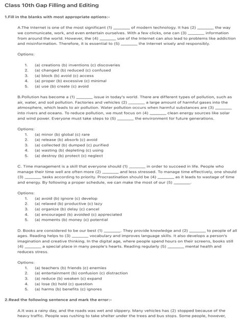 Class 10th Gap Filling And Editing Pdf Pollution Water