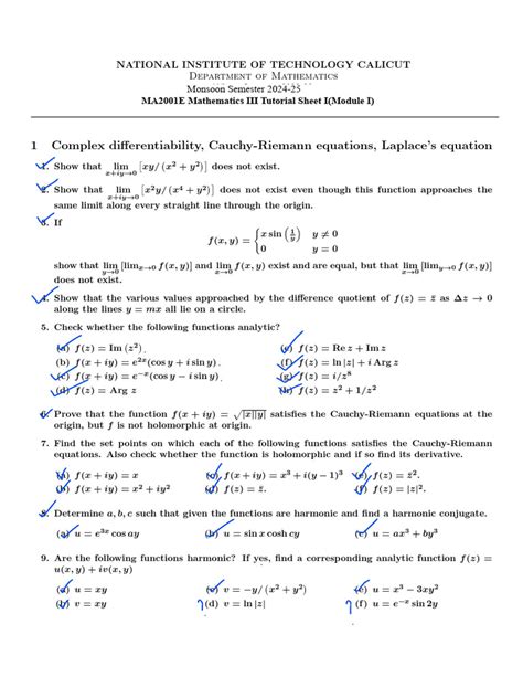 Tutorial Sheet I Pdf Holomorphic Function Differential Geometry