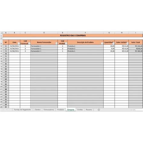 Planilha Controle De Vendas Estoque E Compras
