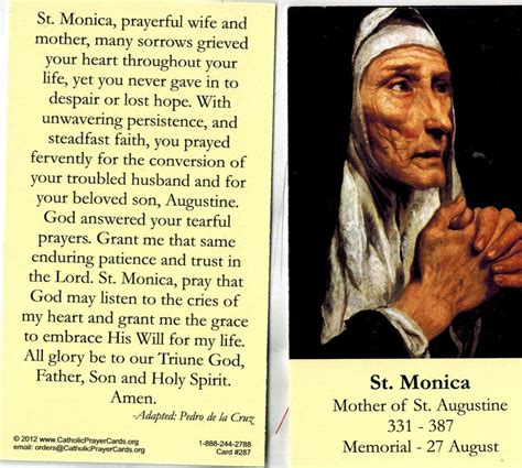 Prayer To Saint Monica Prayer Card