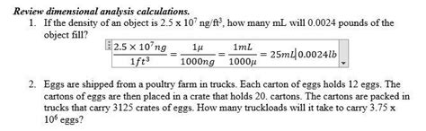 Solved Review Dimensional Analysis Calculations 1 If The