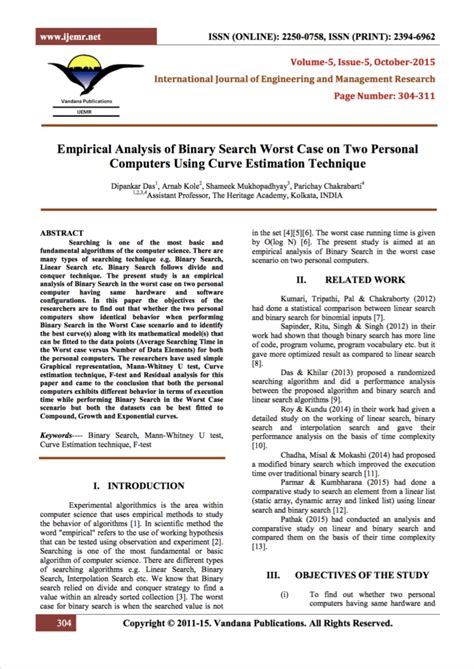 empirical analysis of binary search worst case on two personal computers using curve estimation