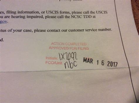 On Form I 485 Written In Red Ink Action Completed Approved For Filing Adjustment Of Status
