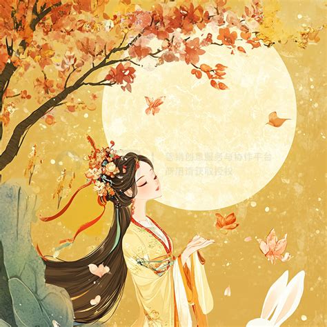 插画数字艺术 嫦娥与玉兔在桂花树下中秋节手绘古画风插画 Ai平面元素免费下载 Png格式 2784像素 编号70935535 千图网