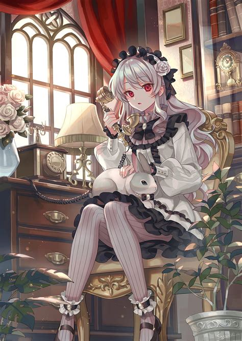 Victorian Anime Girl With White Hair