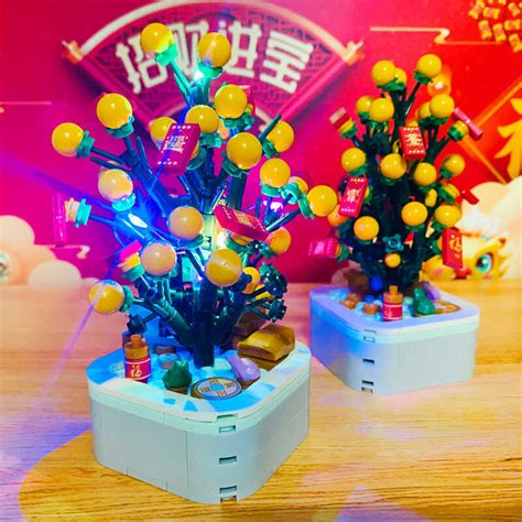 New Year T Orange Tree Building Blocks Potted Chinese Tide Building