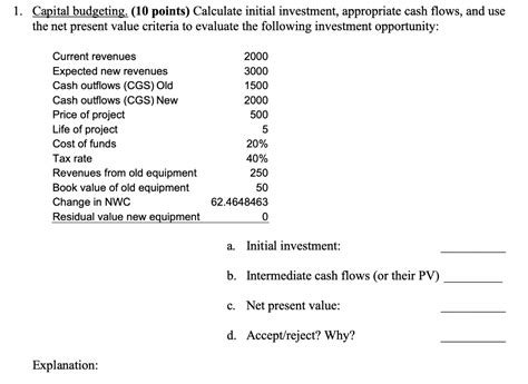 capital budgeting 10 points calculate initial
