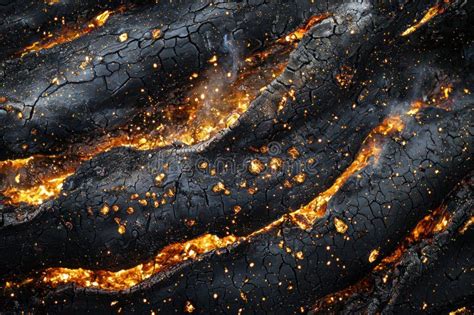 Burning Tree Bark With Glowing Embers And Sparks Showcasing Intense