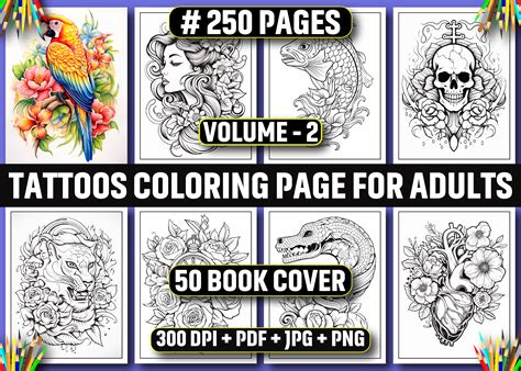 250 Tattoos Coloring Pages For Adults Graphic By Art Design · Creative