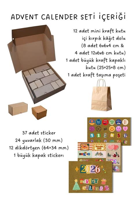 Aryasanatkırtasiye Diy Advent Calendar Seti 12li Set 37 Sticker Kraft Kendin Yap Yılbaşı