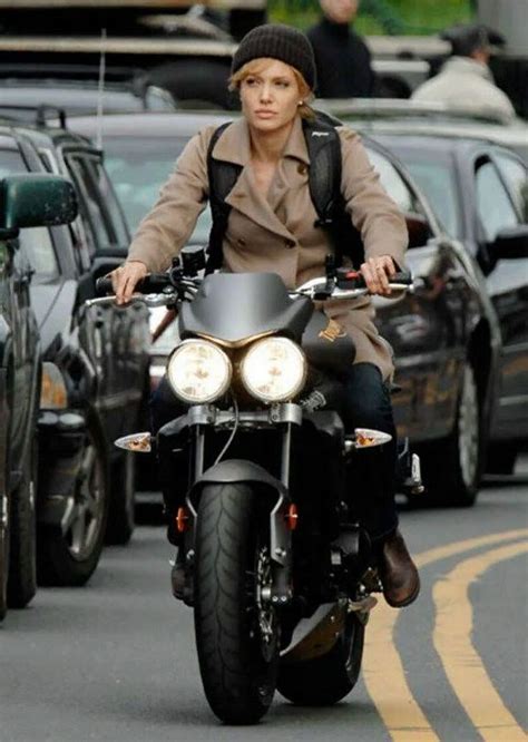 Angelina Jolie Riding A Triumph Triumph Street Triple Motorcycle