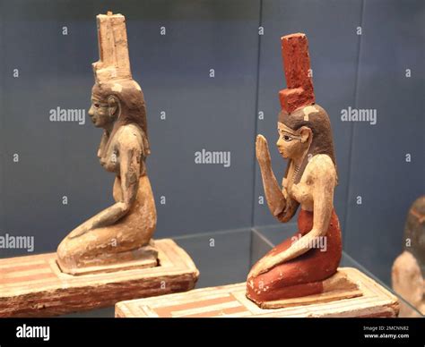 Egyptian Painted Wooden Statuettes Of Isis And Nephthys At The British