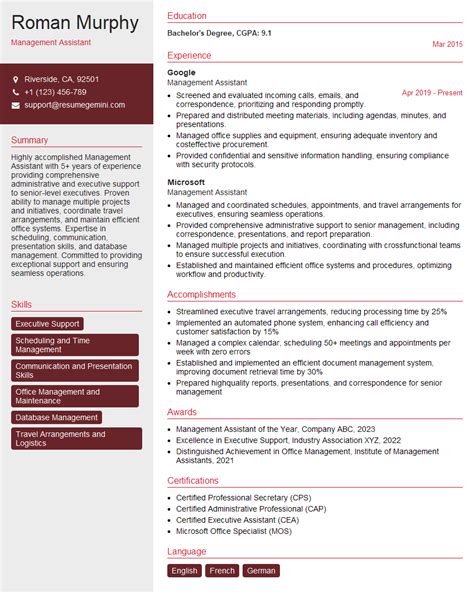 Management Assistant Resume Template Resumegemini Online Resume Builder