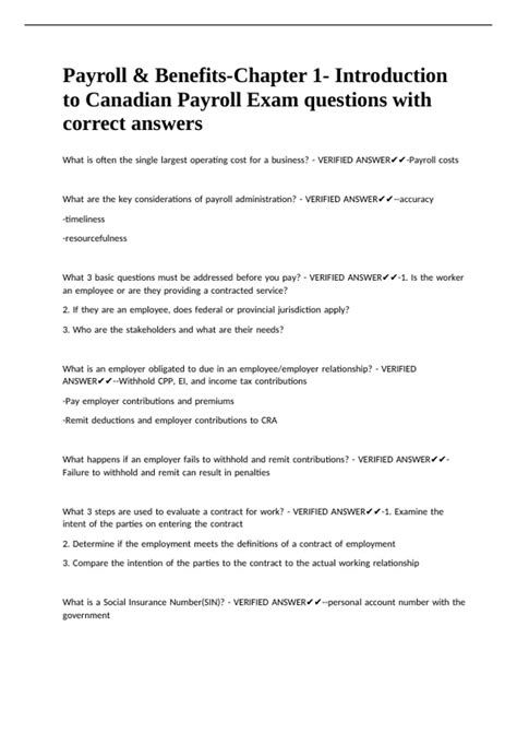 Payroll And Benefits Chapter 1 Introduction To Canadian Payroll Exam