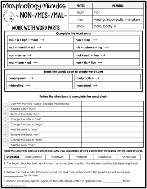Morphology Word Study Prefixes Prefix Printables For Practicing Morphemes