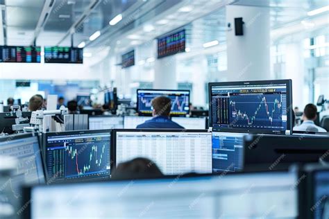 Bustling Stock Market Trading Floor With Screens Premium Ai Generated