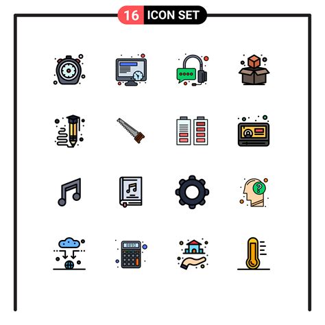Conjunto De Pictogramas De 16 Líneas Llenas De Color Plano Simples De