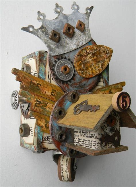 Recycled Art Assemblage Rustic Bird Original Mixed Media Recycled Art Assemblage