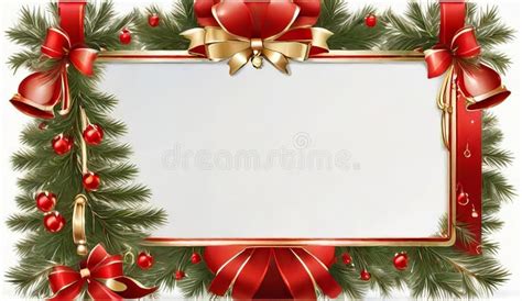 Authentic Sparkling Fir Tree Rectangle Frame With Red Bow And Bells