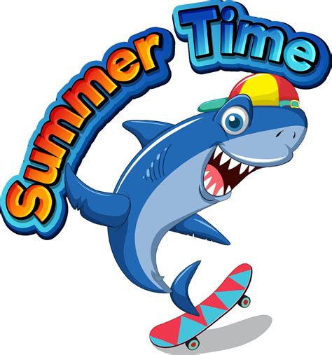 Cute Shark Skateboarding Onw Hite Background 12803545 Vector Art At