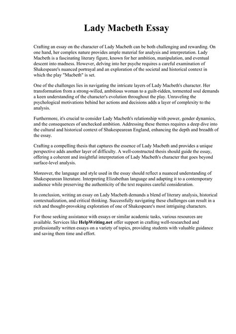 Lady Macbeth Essay Pdflady Macbeth Essay Pdf Books And Literature