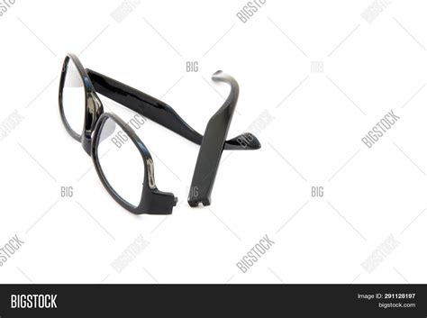 Broken Eye Glasses Isolated On White Background Black Celluloid Frame