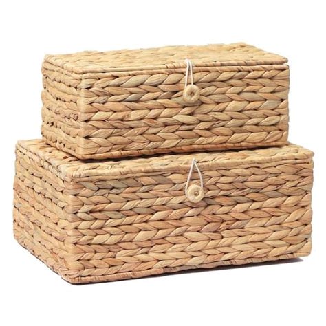 Afoxsos Set Of 2 Rectangular Wicker Storage Bins With Lid Rattan