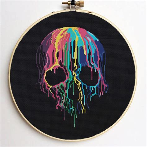 Colour Scull Cross Stitch Color Scull Witchy Cross Stitch Etsy