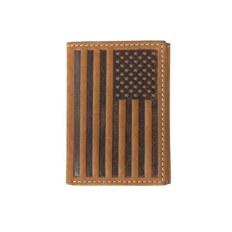 Brown Trifold Wallet Embossed Flag By Nocona N500044302 Cowtown