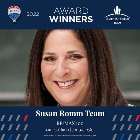 Re Max 100 Congratulates The Susan Romm Team On The Chairmans Club Award For 2022 Way To Go